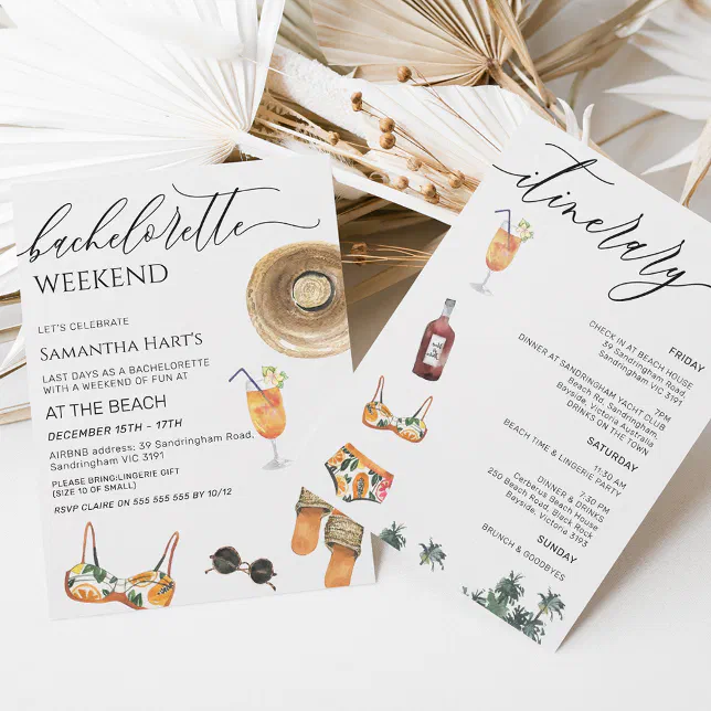 Beach Weekend Away Bachelorette Bridal Shower Invitation | Zazzle