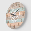 Beach Wood Nautical Stripes & Anchor Large Clock | Zazzle