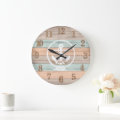 Beach Wood Nautical Stripes & Anchor Large Clock | Zazzle
