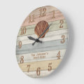 Beach Wood Nautical Stripes & Seashell Large Clock | Zazzle