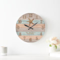 Beach Wood Nautical Stripes & Starfish Large Clock | Zazzle