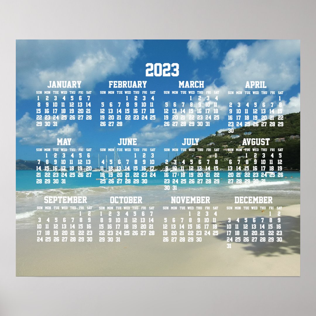 Beach Yearly Calendar 2023 With Photo Poster | Zazzle