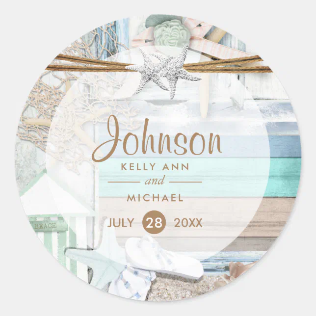 Beachfront Wedding Classic Round Sticker | Zazzle