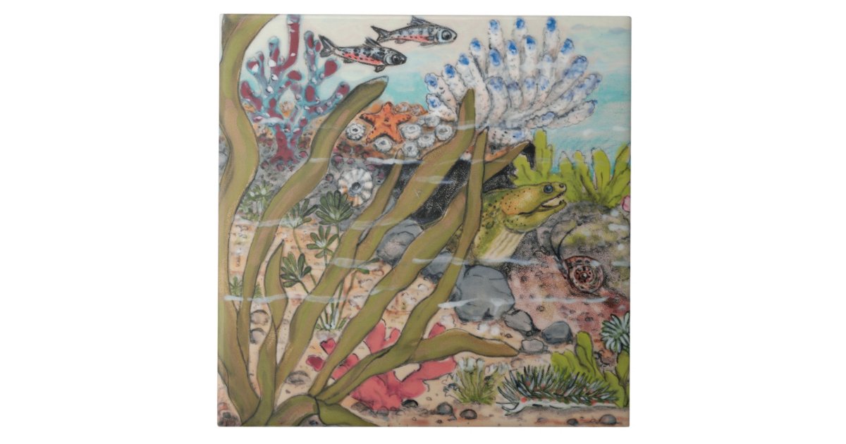 Beachy Sea Life Moray Eel Fish Marine Mural Pc.#1 Ceramic Tile | Zazzle