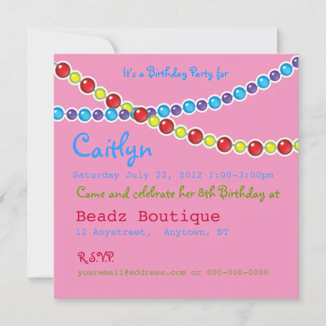 Beading Birthday Party Invitation | Zazzle