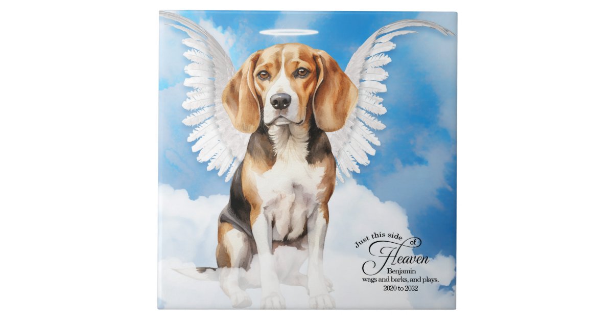 Beagle Angel Dog Personalized Pet Memorial Ceramic Tile | Zazzle