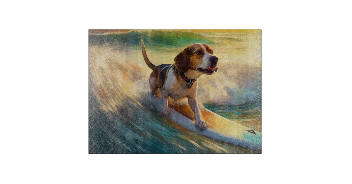 Beagle Beach Surfing Painting Cutting Board | Zazzle