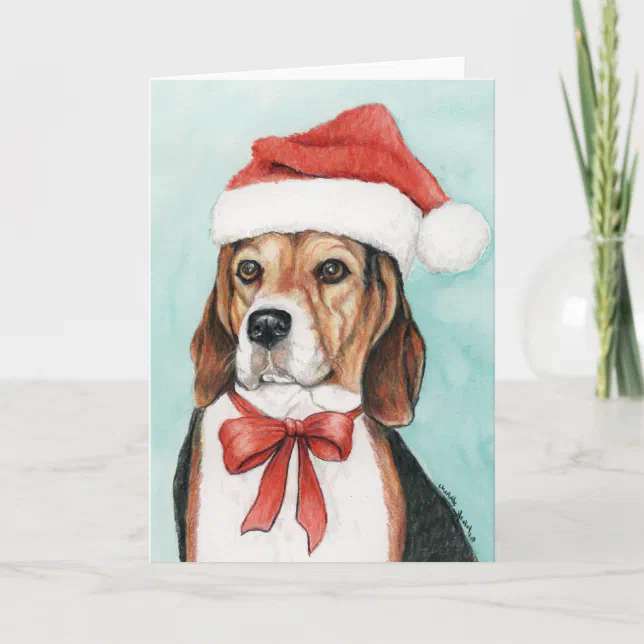 Beagle Christmas Dog Art Greeting Card | Zazzle