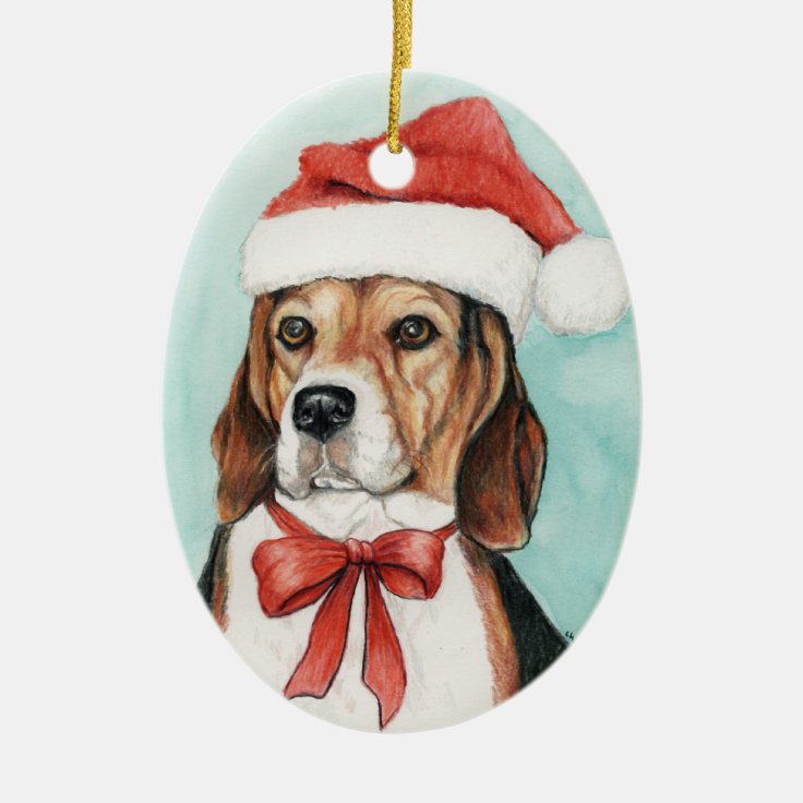 Beagle Christmas Dog Art Ornament | Zazzle