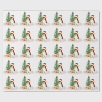 Beagle Cute Dog Santa Festive Christmas Wrapping Paper | Zazzle