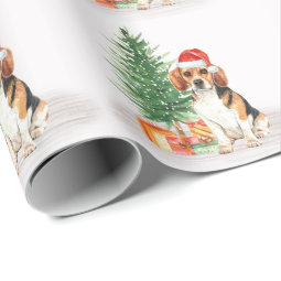 Beagle Cute Dog Santa Festive Christmas Wrapping Paper | Zazzle