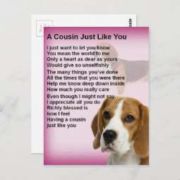 Beagle Design Cousin Poem Postcard | Zazzle