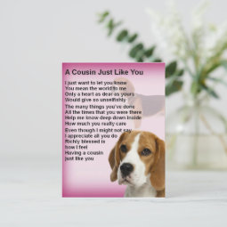 Beagle Design Cousin Poem Postcard | Zazzle