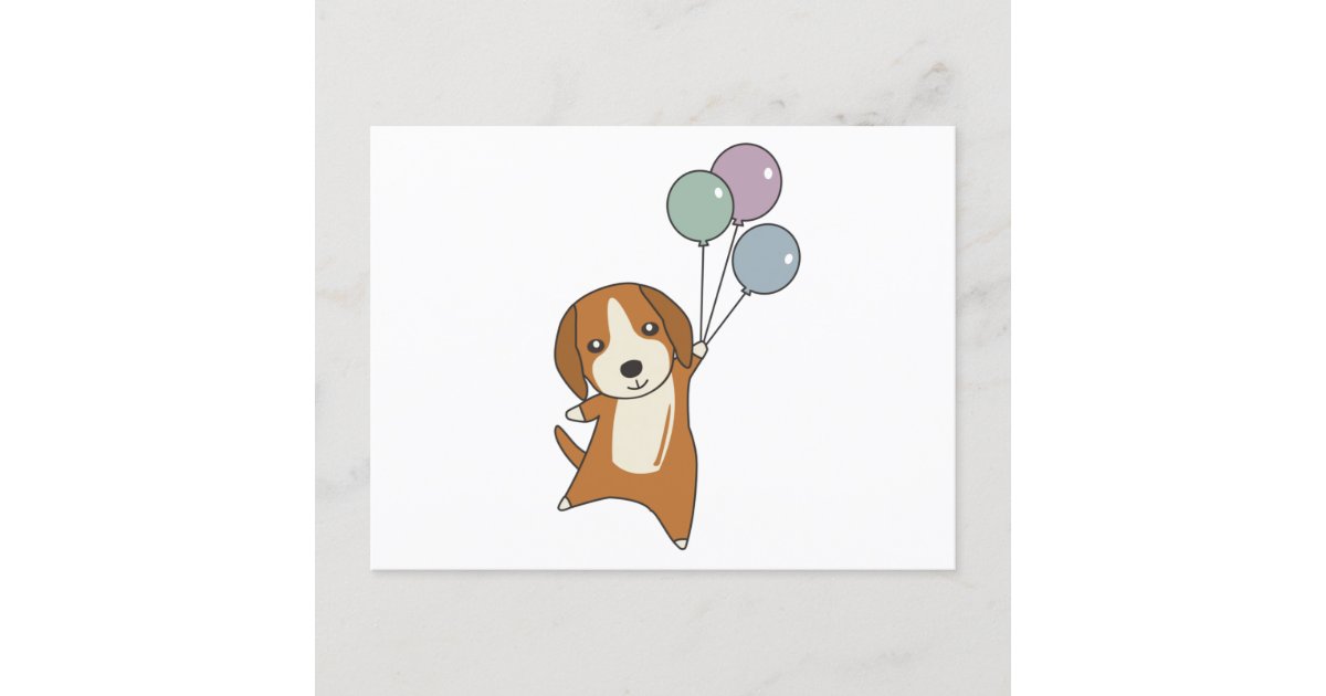 Beagle Dog Flies Up With Balloons Postcard | Zazzle