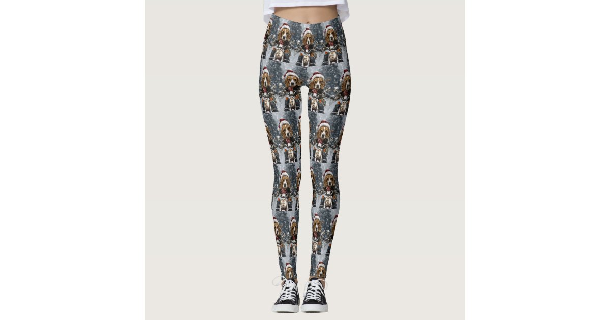 Beagle Dog Riding Motorcycle Christmas Leggings | Zazzle