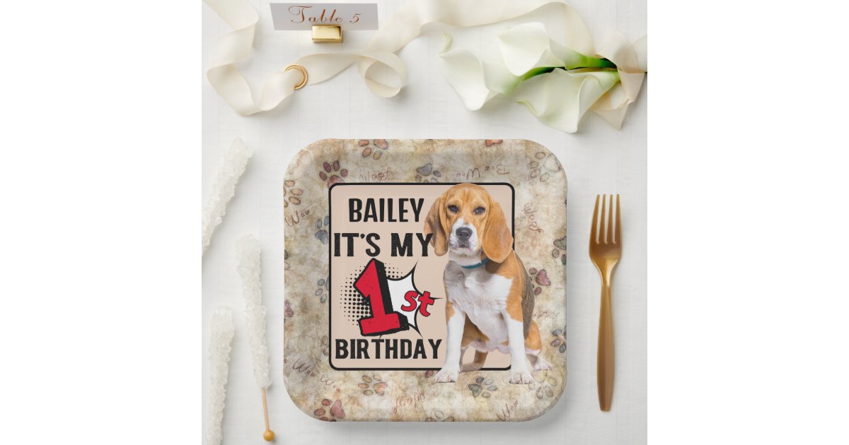 Beagle Personalized 1st birthday party Paper Plates | Zazzle