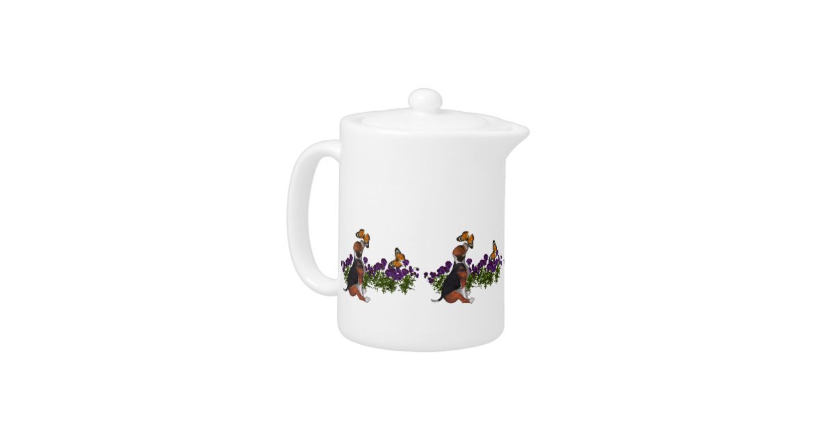 Beagle Puppy Butterflies Flowers Teapots | Zazzle