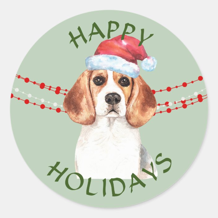Beagle Santa Hat Happy Holidays Classic Round Sticker | Zazzle.com