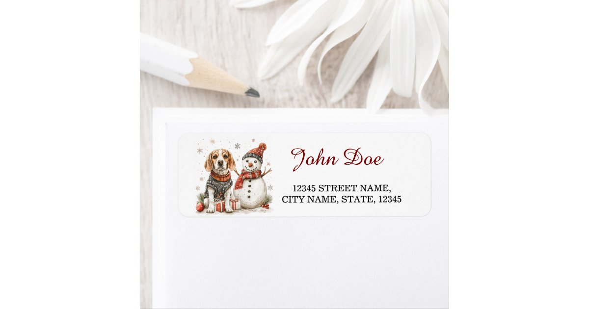 Beagle with Snowman Christmas Return Address Label | Zazzle