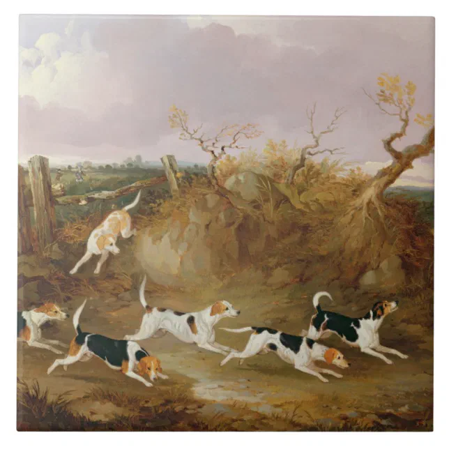 Beagles in Full Cry, 1845 (oil on canvas) Ceramic Tile | Zazzle