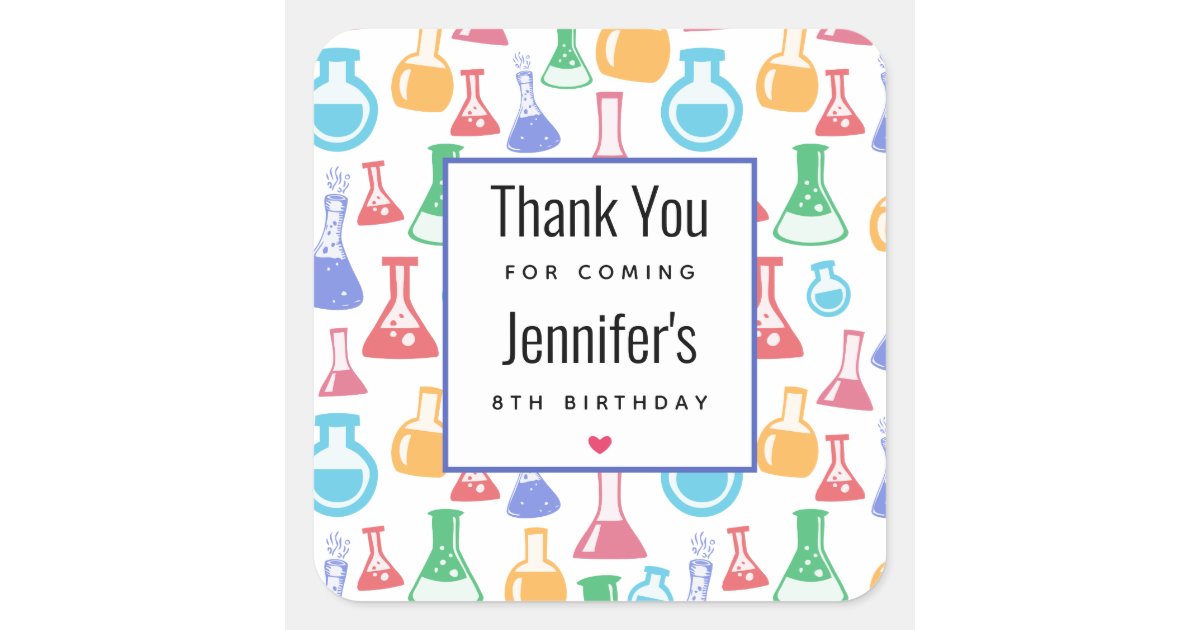 Beakers and Flasks Fun Pattern Party Thank You Square Sticker | Zazzle