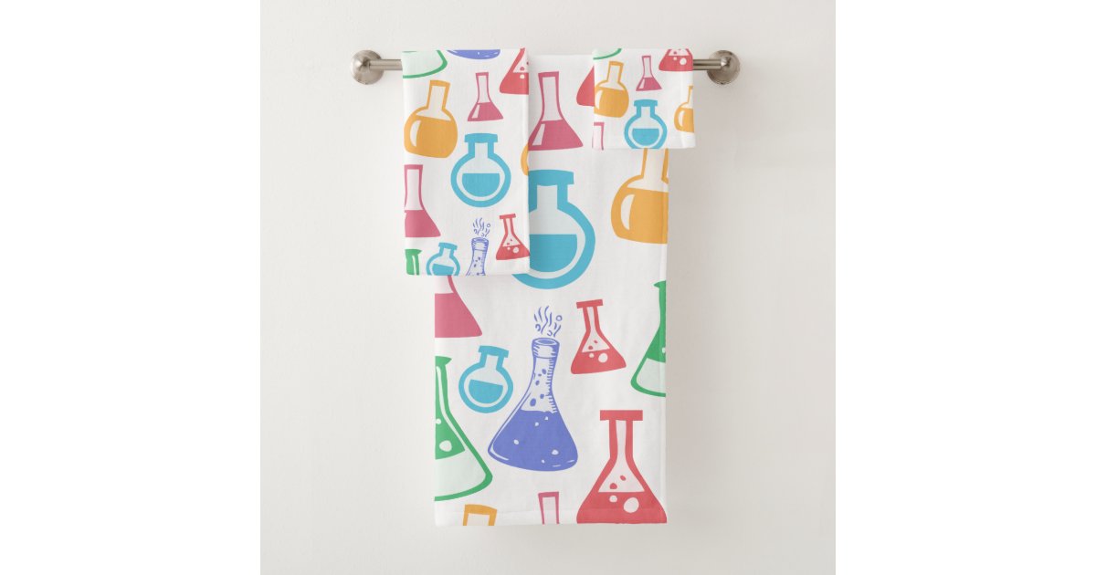 Beakers and Flasks Fun Science Pattern Bath Towel Set | Zazzle