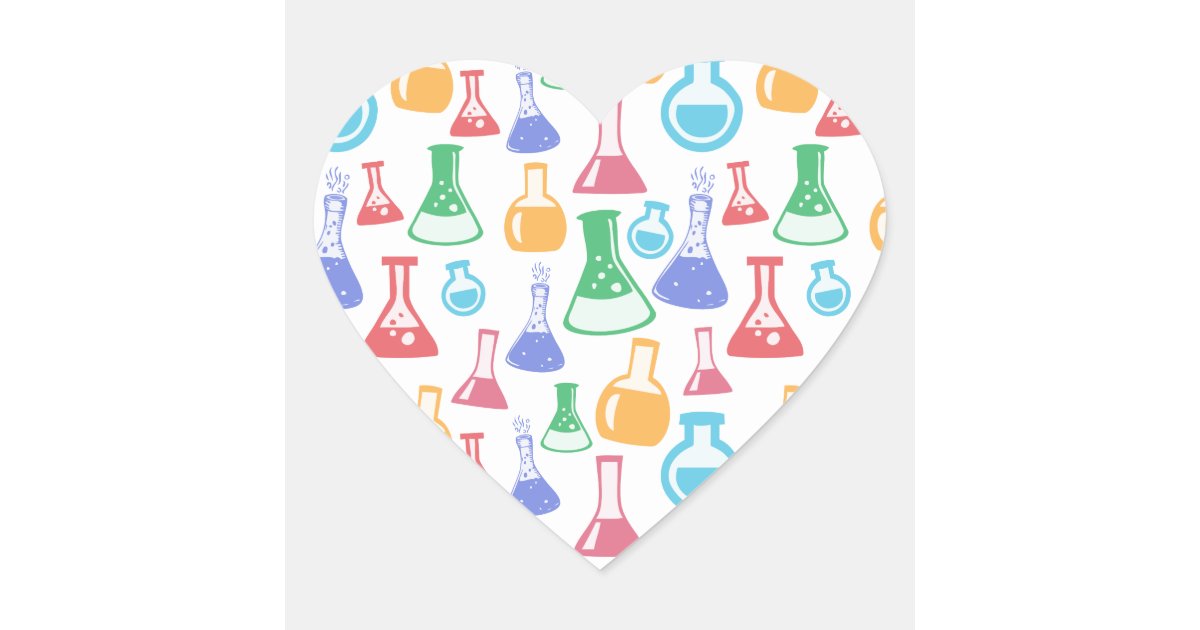 Beakers and Flasks Fun Science Pattern Heart Sticker | Zazzle