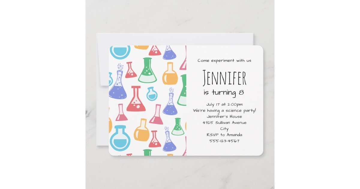 Beakers and Flasks Fun Science Pattern Invitation | Zazzle