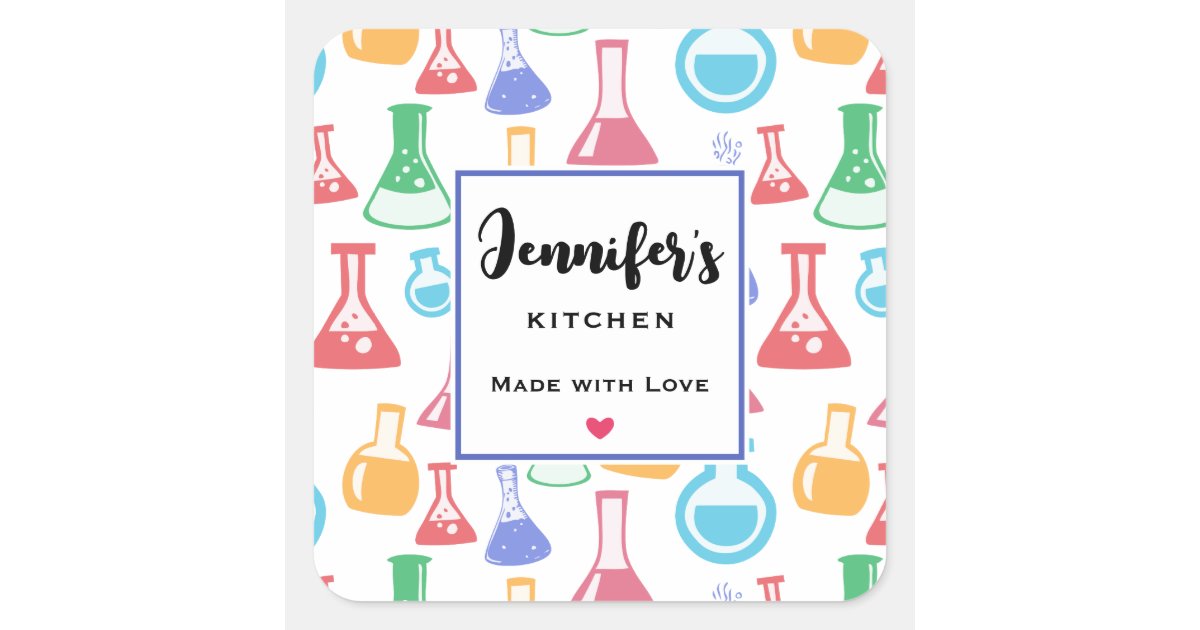 Beakers and Flasks Fun Science Pattern Kitchen Square Sticker | Zazzle