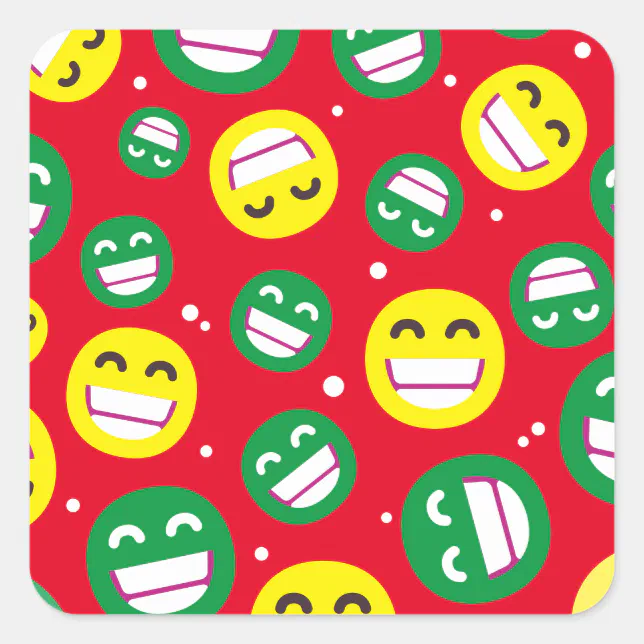 Beaming Face Smiling Eyes Emojis Red Green Custom Square Sticker | Zazzle