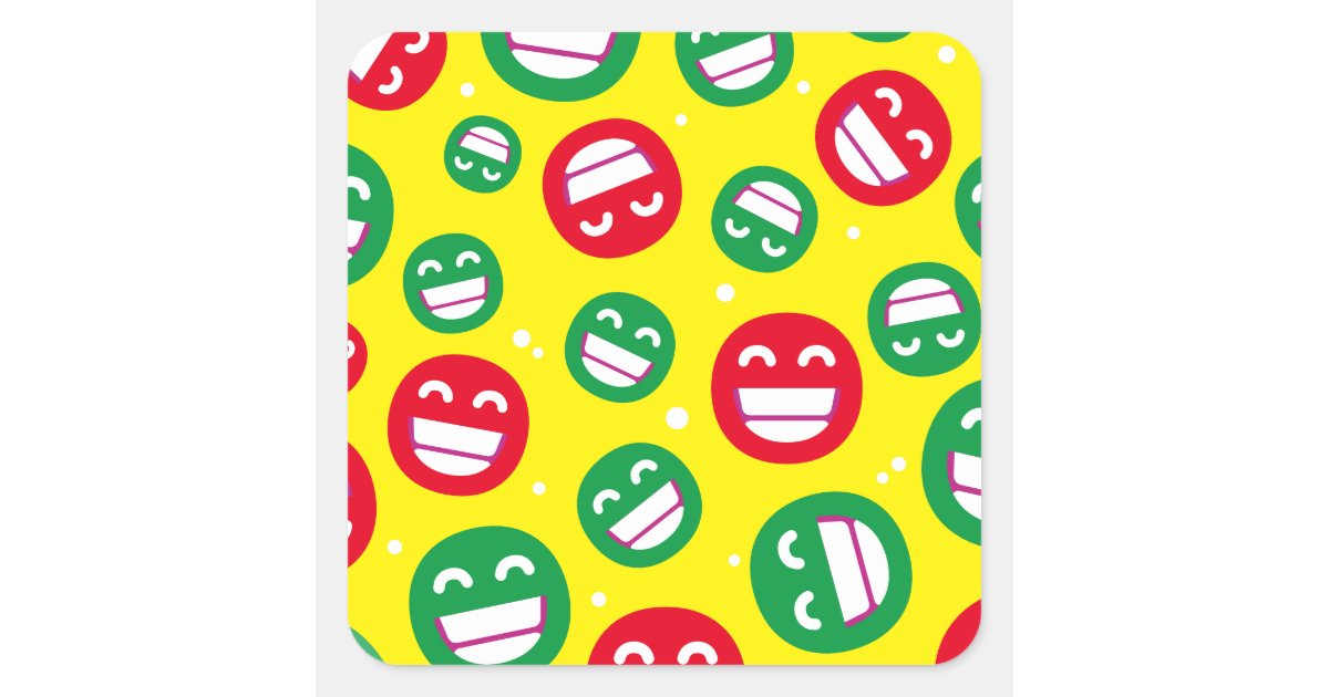 Beaming Face Smiling Eyes Emojis Red Green Yellow Square Sticker | Zazzle