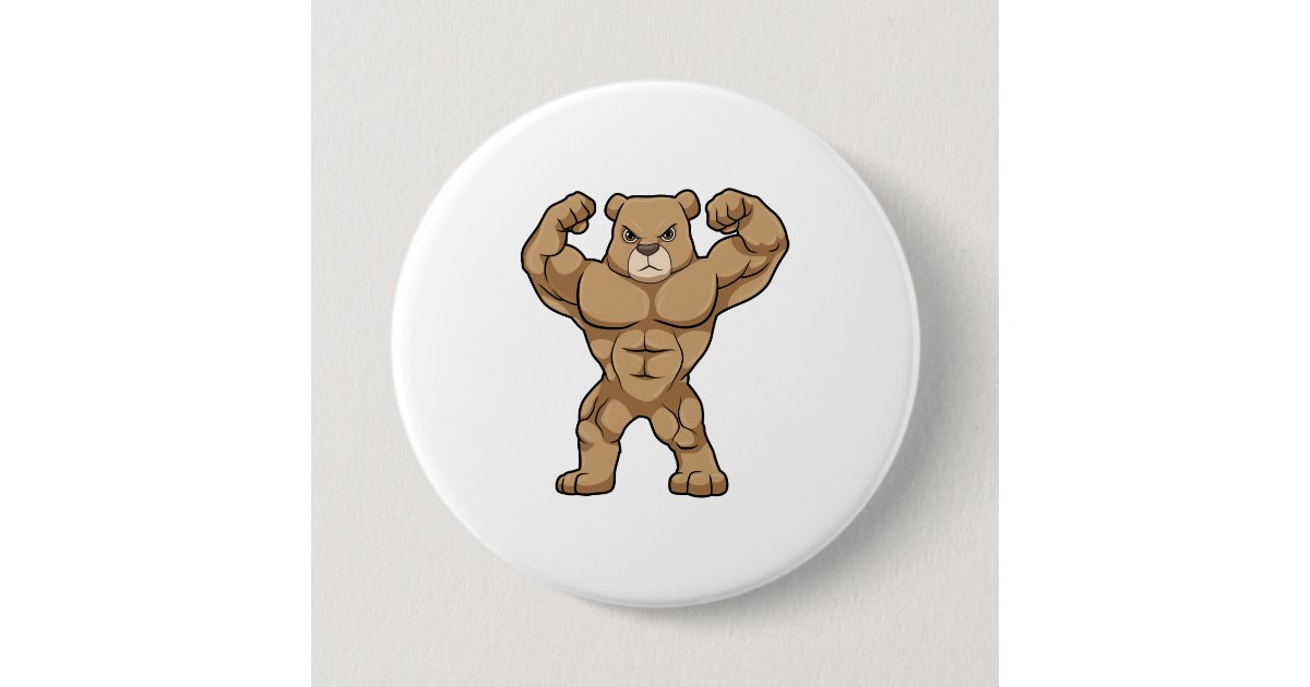 Bear as Bodybuilder with big Muscles Button | Zazzle