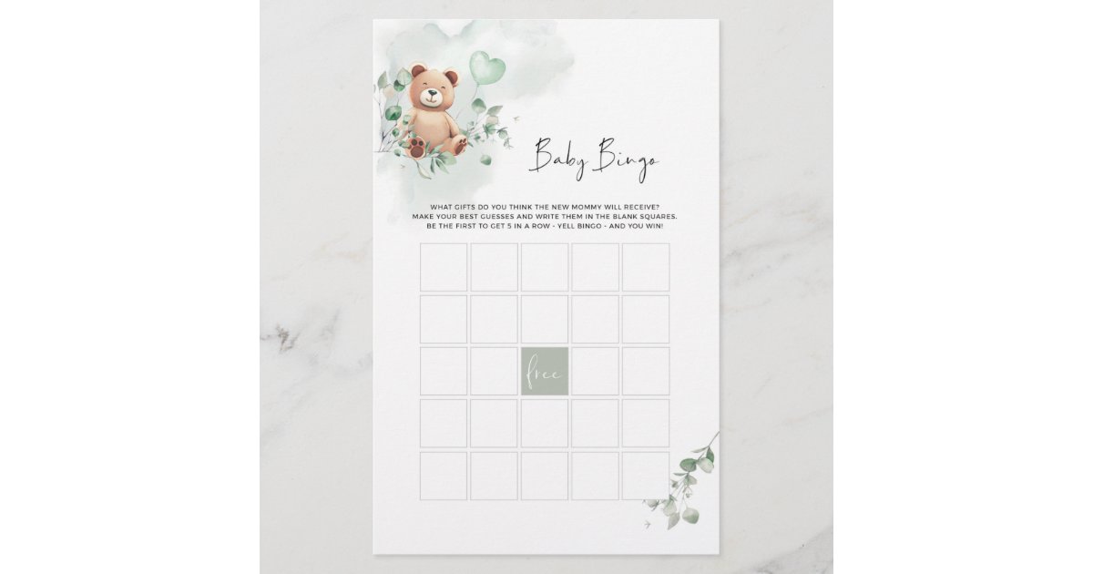 Bear Baby Shower Game BINGO | Zazzle