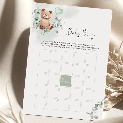 Bear Baby Shower Game BINGO | Zazzle