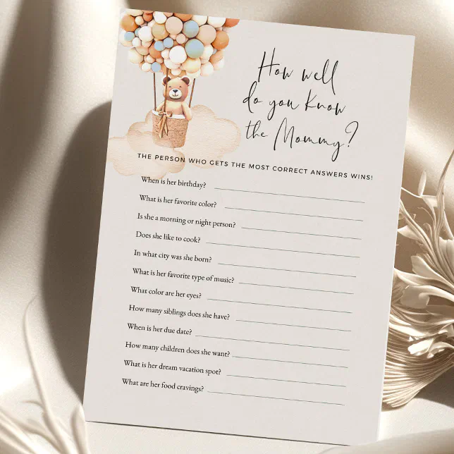 Bear Baby Shower Game How Well Do You Know Mom | Zazzle