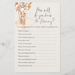 Bear Baby Shower Game How Well Do You Know Mom | Zazzle