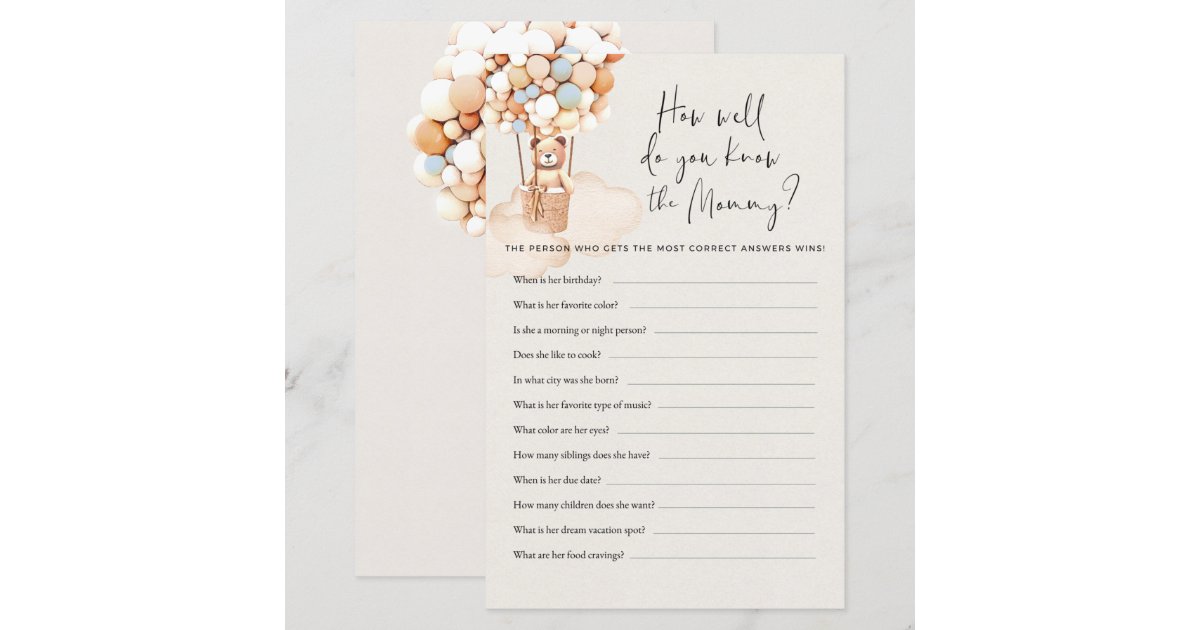 Bear Baby Shower Game How Well Do You Know Mom | Zazzle