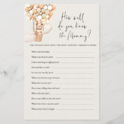 Bear Baby Shower Game - How Well Do You Know Mommy | Zazzle