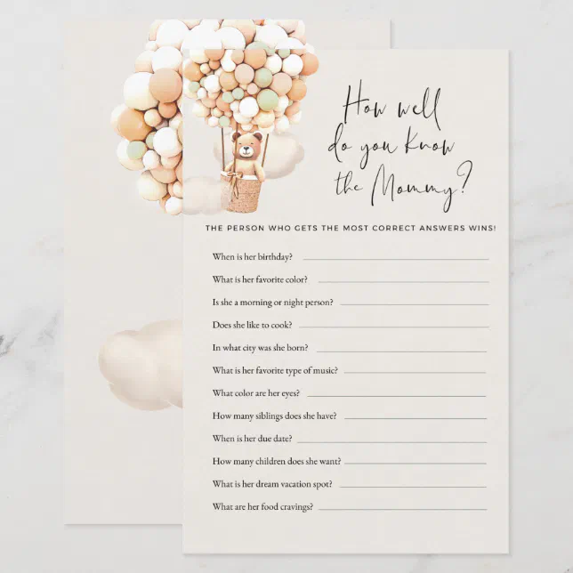 Bear Baby Shower Game - How Well Do You Know Mommy | Zazzle
