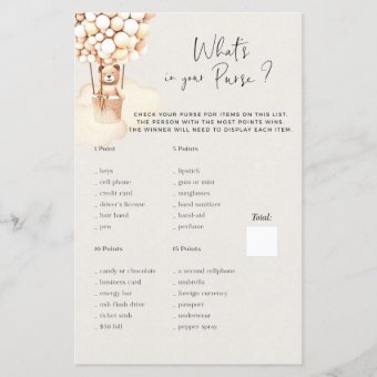 Bear Baby Shower Game What's In Your Purse | Zazzle