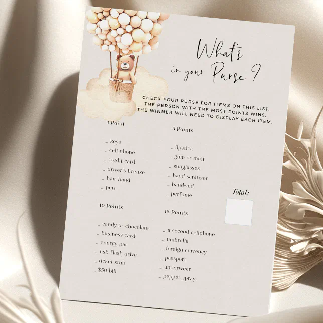 Bear Baby Shower Game What's In Your Purse | Zazzle