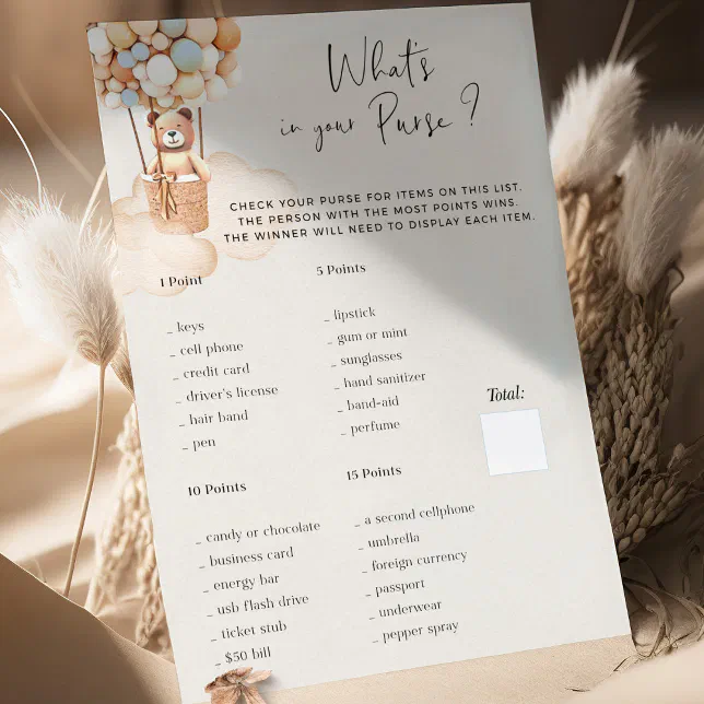 Bear Baby Shower Game Whats In Your Purse? | Zazzle