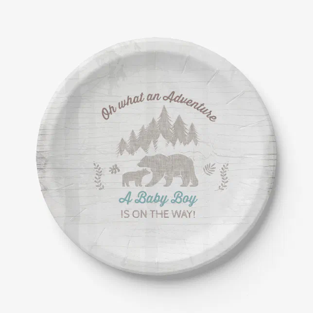 Bear Baby Shower Paper Plate Boy Adventure Shower | Zazzle