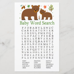 Bear Baby Shower Word Search Game | Zazzle