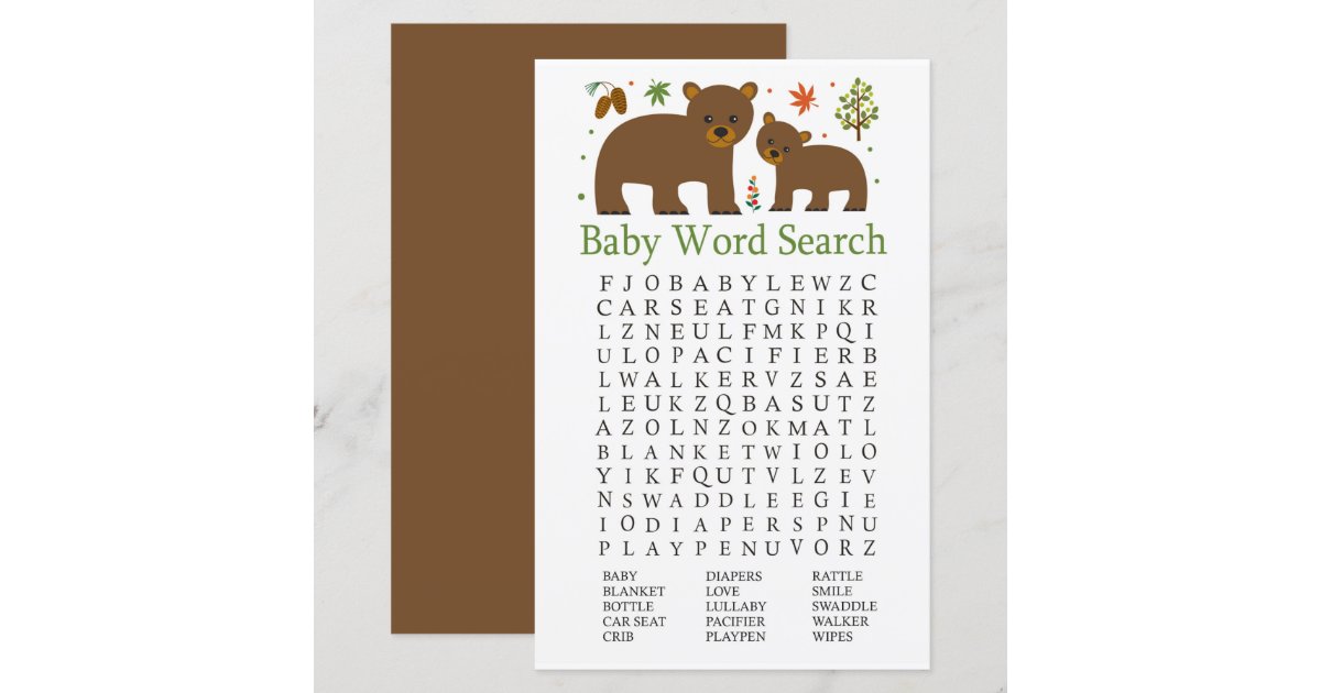 Bear Baby Shower Word Search Game | Zazzle