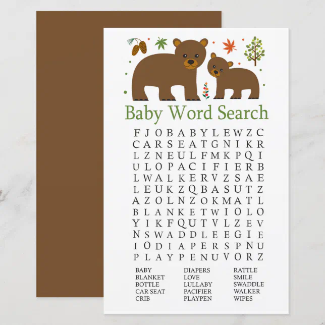 Bear Baby Shower Word Search Game | Zazzle