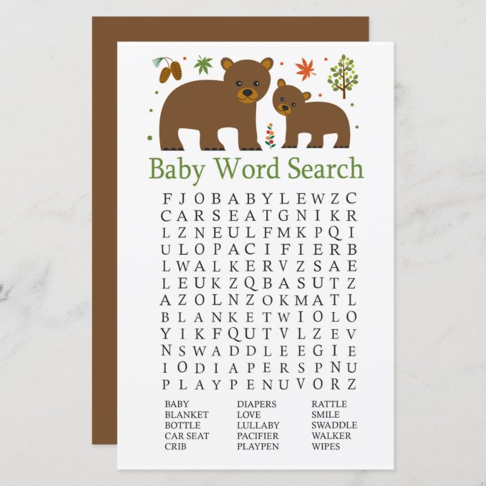 Bear Baby Shower Word Search Game | Zazzle.com