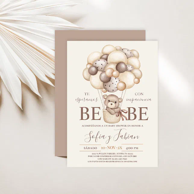 Bear Balloons Baby Shower Spanish Invitation | Zazzle