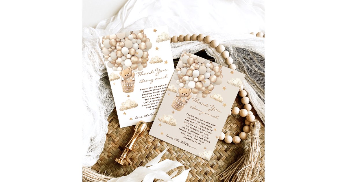 Bear Balloons Bearly Wait Gold Baby Shower Thank You Card | Zazzle
