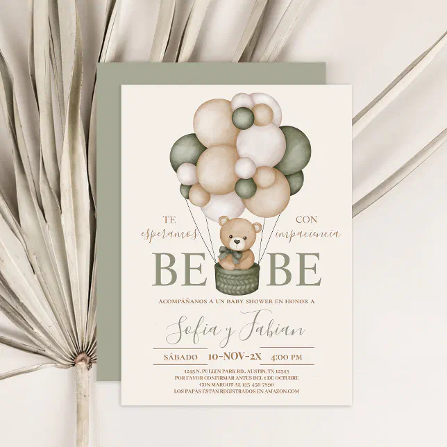 Bear Balloons Boy Baby Shower Spanish Invitation | Zazzle